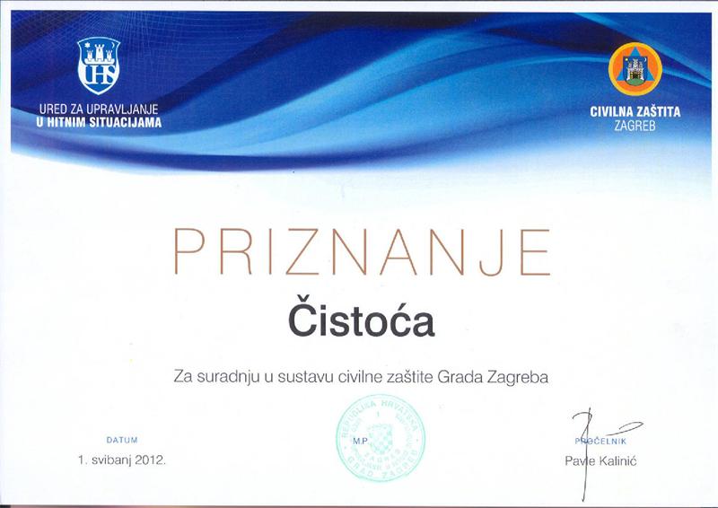 Priznanja, zahvalnice - Čistoca